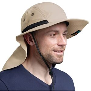 SUN CUBE Sun Hat for Men, Wide Brim Fishing Hat Neck Flap Cover Men Women, Hiking Safari, UV Sun Protection Summer Gardening Beach Camping UPF 50+, Tan