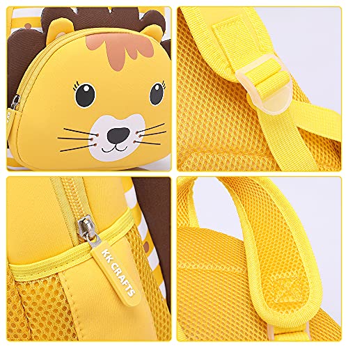 KK CRAFTS Toddler Backpack, Waterproof Preschool Backpack, 3D Cute Cartoon Neoprene Animal Schoolbag for Kids, Lunch Box Carry Bag for Boys Girls, Cute Lion