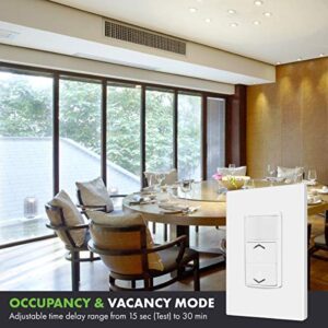 TOPGREENER Occupancy Vacancy PIR Motion Sensor with 0-10V Dimmer Light Switch, 800W Electronic Ballast or LED Driver, Single Pole Low-Voltage Dimmer, TDODS5-010, White