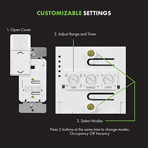 TOPGREENER Occupancy Vacancy PIR Motion Sensor with 0-10V Dimmer Light Switch, 800W Electronic Ballast or LED Driver, Single Pole Low-Voltage Dimmer, TDODS5-010, White