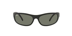 ray-ban men's rb4033 predator rectangular sunglasses, matte black/polarized green, 60 mm