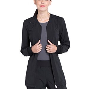 Cherokee Zip Front Womens Scrub Jacket 4-way Stretch with Lightweight, Superior Performance and Comfort, Infinity CK370A, S, Black