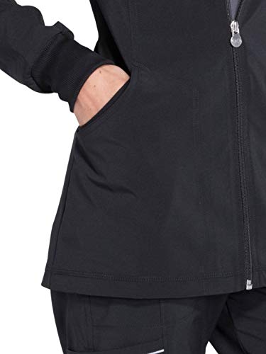 Cherokee Zip Front Womens Scrub Jacket 4-way Stretch with Lightweight, Superior Performance and Comfort, Infinity CK370A, S, Black