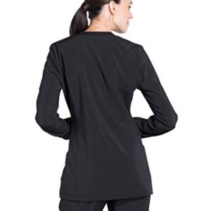 Cherokee Zip Front Womens Scrub Jacket 4-way Stretch with Lightweight, Superior Performance and Comfort, Infinity CK370A, S, Black