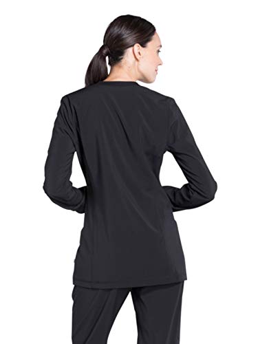 Cherokee Zip Front Womens Scrub Jacket 4-way Stretch with Lightweight, Superior Performance and Comfort, Infinity CK370A, S, Black