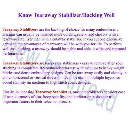 New brothread Tear Away Machine Embroidery Stabilizer Backing 10" x 50 Yd roll - Medium Weight 1.8 oz - Cut into Variable Sizes - for Machine Embroidery and Hand Sewing