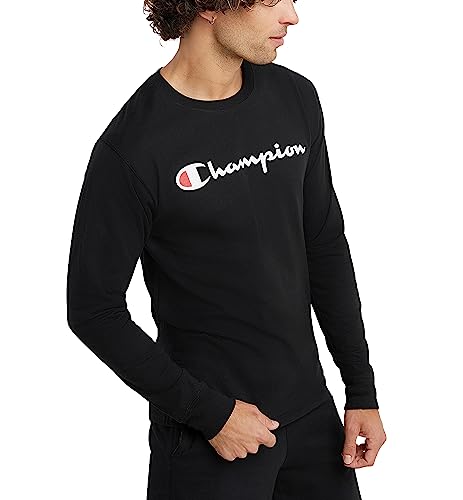 Champion Long Sleeve, Classic T-Shirt for Men (Reg. or Big & Tall), Black Script, X-Large