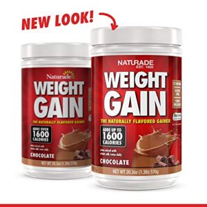 Naturade - All Natural Weight Gain Drink Mix - Gluten Free, Delicious Taste, 1600 Calories per Servings - Mass Gainer w/Carbohydrates & Protein - Chocolate, 20.3 Ounce (12 Servings).