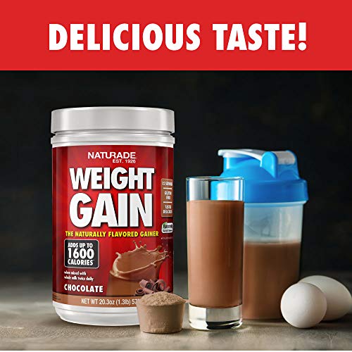 Naturade - All Natural Weight Gain Drink Mix - Gluten Free, Delicious Taste, 1600 Calories per Servings - Mass Gainer w/Carbohydrates & Protein - Chocolate, 20.3 Ounce (12 Servings).