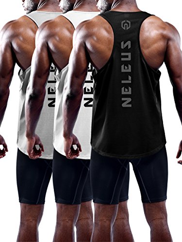 NELEUS Men's 3 Pack Dry Fit Athletic Muscle Tank Workout Gym Shirt,5031,Black,Grey,White,XL,EU 2XL