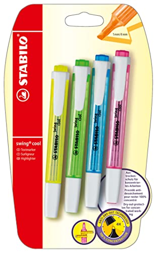 STABILO Swing Cool Highlighters Pack of 4 Green Yellow Blue Pink