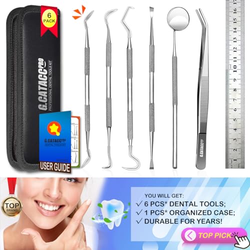 Plaque Remover for Teeth, Professional Dental Hygiene Cleaning Kit, Stainless Steel Tooth Scraper Plaque Tartar Cleaner, Dental Pick Scaler Oral Care Tools Set - with Case