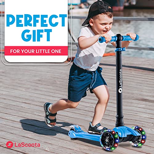 LaScoota 2-in-1 Kids Kick Scooter, Adjustable Height Handlebars and Removable Seat, 3 LED Lighted Wheels and Anti-Slip Deck, for Boys & Girls Aged 3-12 and up to 100 Lbs.