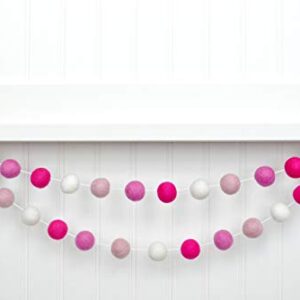 Valentine's Day Felt Ball Garland - Hot Pink, Bubblegum, Light Pink, White - 1" (2.5 cm) felt balls