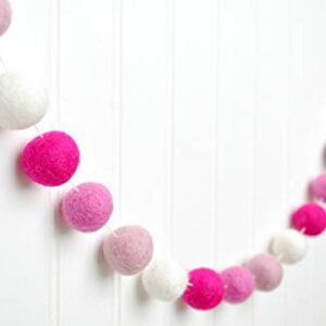 Valentine's Day Felt Ball Garland - Hot Pink, Bubblegum, Light Pink, White - 1" (2.5 cm) felt balls