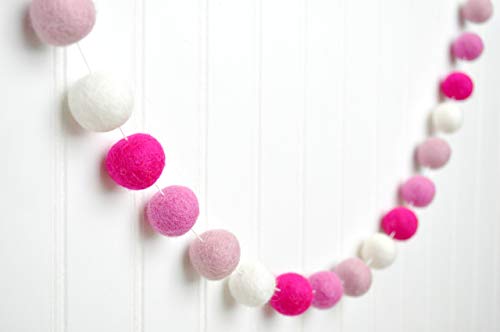 Valentine's Day Felt Ball Garland - Hot Pink, Bubblegum, Light Pink, White - 1" (2.5 cm) felt balls