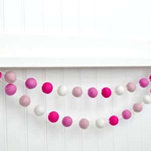 Valentine's Day Felt Ball Garland - Hot Pink, Bubblegum, Light Pink, White - 1" (2.5 cm) felt balls