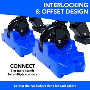 50 Strong Scooter Stand - Fits Most Scooters - Interlocking Offset Extra Stable Base - Blue