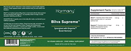 Bilva Supreme - Synergized with Gingerine - Harmony Nutraceuticals Ayurvedic Medicine to Support Healthy Digestive System - 120 Vegan Capsules