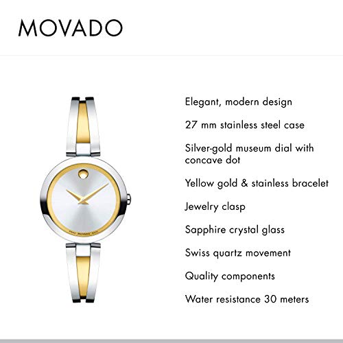 Movado Women's Aleena Two-Tone Watch with a Concave Dot Museum Dial, Gold/Silver (Model 607150)