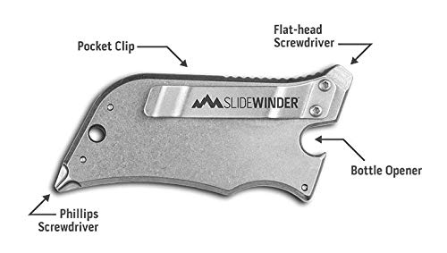 Outdoor Edge SlideWinder - Utility Knife Multitool with Standard Replaceable Razor Blade, Screwdrivers, Prybar, Bottle Opener and Pocket Clip with Locking Auto-Retracting Blade (Black)