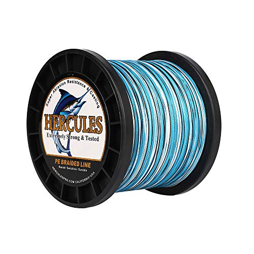 HERCULES Super Cast 1000M 1094 Yards Braided Fishing Line 30 LB Test for Saltwater Freshwater PE Braid Fish Lines Superline 8 Strands - Blue Camo, 30LB (13.6KG), 0.28MM