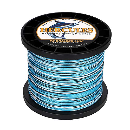 HERCULES Super Cast 1000M 1094 Yards Braided Fishing Line 30 LB Test for Saltwater Freshwater PE Braid Fish Lines Superline 8 Strands - Blue Camo, 30LB (13.6KG), 0.28MM