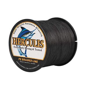 hercules super cast 100m 109 yards braided fishing line 200 lb test for saltwater freshwater pe braid fish lines superline 8 strands - black, 200lb (90.7kg), 0.75mm