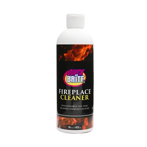 Quick N Brite Fireplace Gel Cleaner with Scrub Brush for Brick, Stone, Rock, Tile, and Marble, Nonabrasive Fireplace Cleaner, Made in the USA, 16 oz