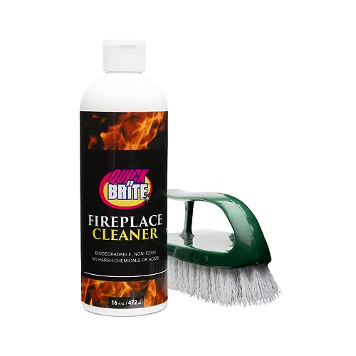 Quick N Brite Fireplace Gel Cleaner with Scrub Brush for Brick, Stone, Rock, Tile, and Marble, Nonabrasive Fireplace Cleaner, Made in the USA, 16 oz