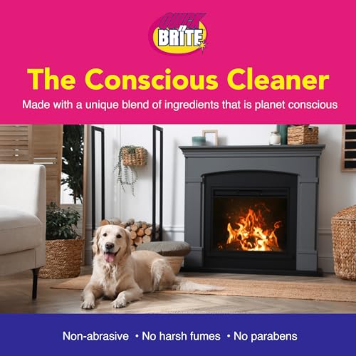 Quick N Brite Fireplace Gel Cleaner with Scrub Brush for Brick, Stone, Rock, Tile, and Marble, Nonabrasive Fireplace Cleaner, Made in the USA, 16 oz