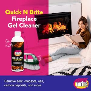 Quick N Brite Fireplace Gel Cleaner with Scrub Brush for Brick, Stone, Rock, Tile, and Marble, Nonabrasive Fireplace Cleaner, Made in the USA, 16 oz