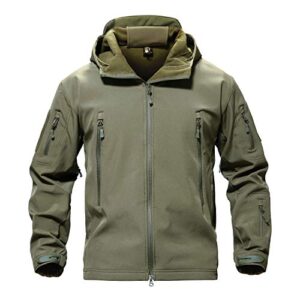 tacvasen men windproof softshell tactical hoodie fleece hunting jacket coat army green,us l