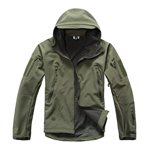 TACVASEN Men Windproof Softshell Tactical Hoodie Fleece Hunting Jacket Coat Army Green,US L