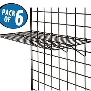 Gridwall Panel Display Shelf - Only Garment Racks - Clothing Display Rack Grid, Heavy Duty Shelves, 12"D x 24"L Straight Shelf for Grid Panel, Black Finish, Wire, (Box of 6)