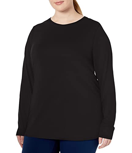 Amazon Essentials Women's Tech Stretch Long-Sleeve T-Shirt (Available in Plus Size), Black, Large