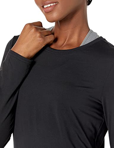 Amazon Essentials Women's Tech Stretch Long-Sleeve T-Shirt (Available in Plus Size), Black, Large