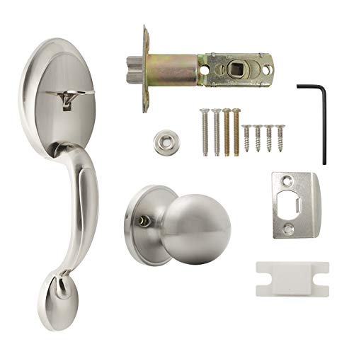 Gobrico Satin Nickel Exterior Door HandleSet for Right and Left Handed Door-1 Pack