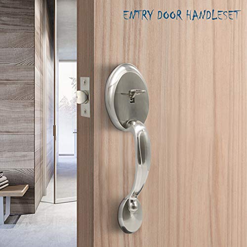 Gobrico Satin Nickel Exterior Door HandleSet for Right and Left Handed Door-1 Pack