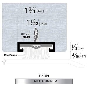 Legacy Manufacturing, LLC. Mill Aluminum Mortised Door Bottom Sweep with Pile Brush Seal (7452MA) in (48''), SMS # 6 x 1/2'' Supplied