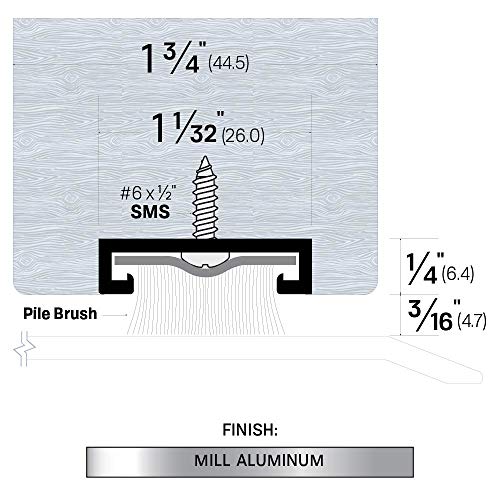 Legacy Manufacturing, LLC. Mill Aluminum Mortised Door Bottom Sweep with Pile Brush Seal (7452MA) in (48''), SMS # 6 x 1/2'' Supplied