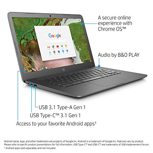 HP Chromebook 14-inch -Laptop -with 180-Degree -Hinge, Intel Celeron N3350 -Processor, 4 GB -RAM, 16 GB eMMC Storage, Chrome OS (14-ca020nr, Gray)