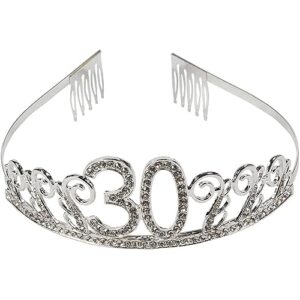 Happy Birthday Tiara and Sash Set - Rhinestone Queen Tiara with Dirty Thirty Satin Sash Decoration for 30th Birthday