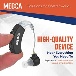 Behind The Ear Sound Amplifier - BTE Hearing Ear Amplification Device and Digital Sound Enhancer PSAD for The Hard of Hearing, Noise Reducing Feature, Black, by MEDca