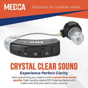 Behind The Ear Sound Amplifier - BTE Hearing Ear Amplification Device and Digital Sound Enhancer PSAD for The Hard of Hearing, Noise Reducing Feature, Black, by MEDca