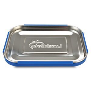 LunchBots Medium Trio II Snack Container - Divided Stainless Steel Food Container - Three Sections for Snacks On the Go - Eco-Friendly, Dishwasher Safe, BPA-Free - Stainless Lid - Blue Dots