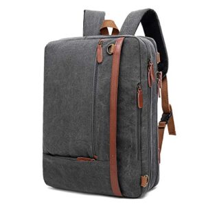 coolbell convertible backpack shoulder bag messenger bag laptop case business briefcase leisure handbag multi-functional travel rucksack fits 17.3 inch laptop for men/women (canvas dark grey)