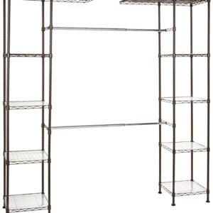 Amazon Basics Expandable Metal Hanging Storage Organizer Rack Wardrobe with Shelves, 57''-80''L X 14''WX72''H, Bronze