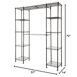 Amazon Basics Expandable Metal Hanging Storage Organizer Rack Wardrobe with Shelves, 57''-80''L X 14''WX72''H, Bronze