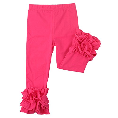 Slowera Little Girls' Ruffle Leggings Baby Toddler Solid Color Pants (Hot Pink, XS: 12-24 Months)